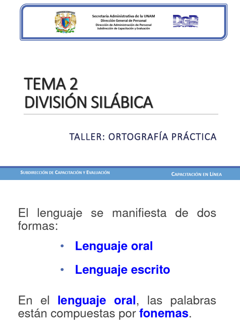 PRESENTACIÓN Ortografía-Tema 2. División Silábica - 1a parte | PDF ...