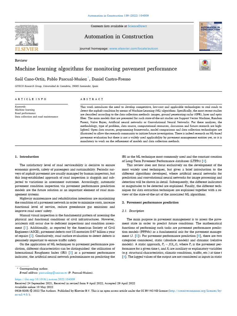 Machine Learning for Pavement Monitoring | PDF | Artificial Neural Network | Machine Learning