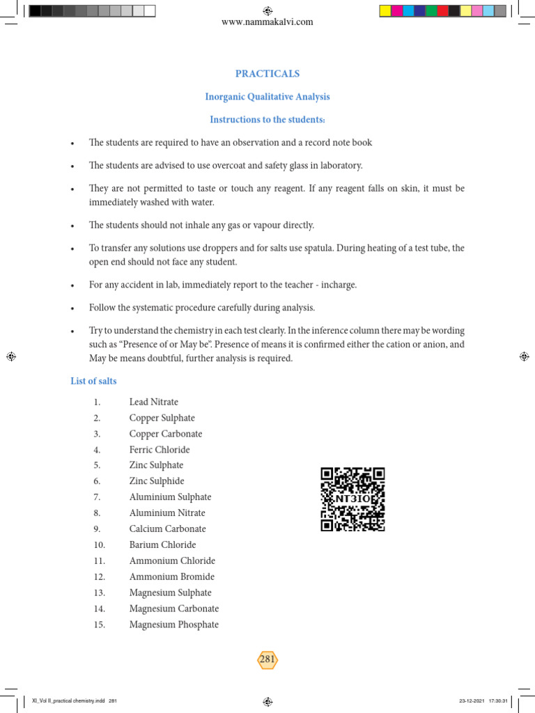 11th Grade Chemistry Practical Guide | PDF | Salt (Chemistry) | Ammonium