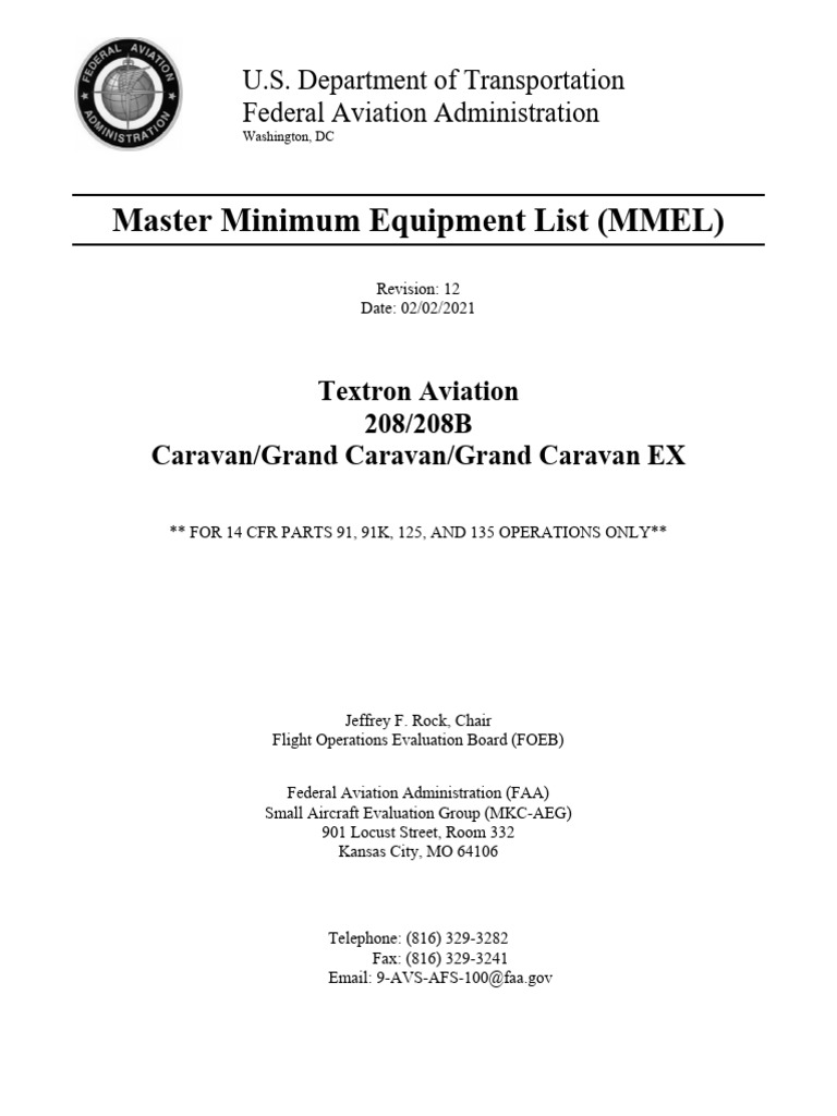 Textron 208/208B MMEL Revision 12 | PDF | Federal Aviation ...