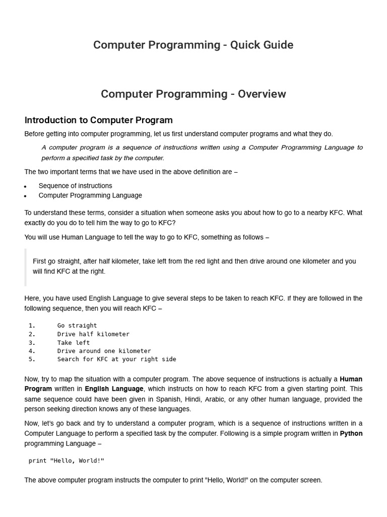 Computer Programming - Quick Guide | PDF | Data Type | Variable ... Computer Programming - Quick Guide | PDF | Data Type | Variable ...