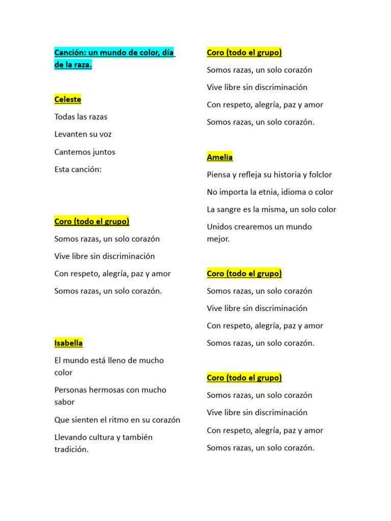 Canción Un Mundo de Color | PDF