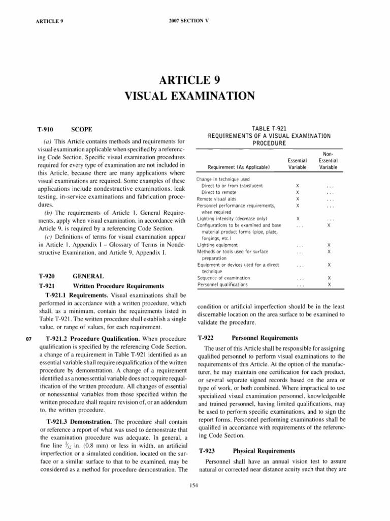ASME - Nondestructive Examination - Visual | PDF