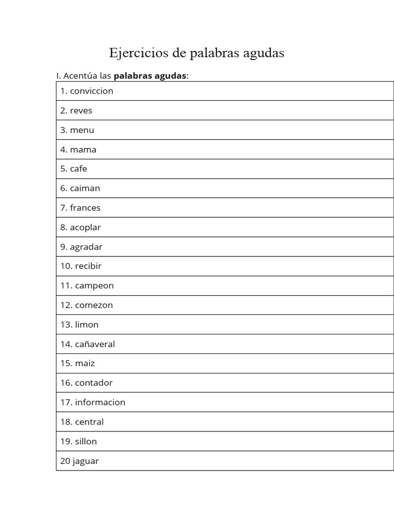 Ejercicios de Palabras Agudas y Llanas | PDF