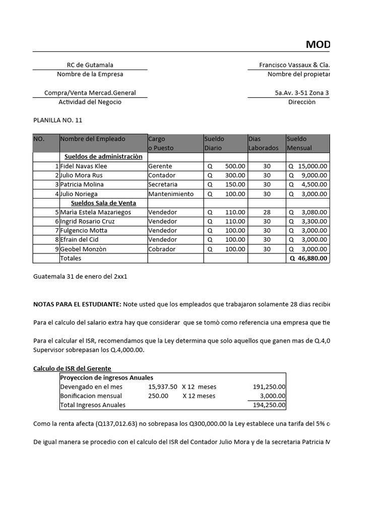 Planilla Contabilidad | PDF | Salario | Ética de negocios