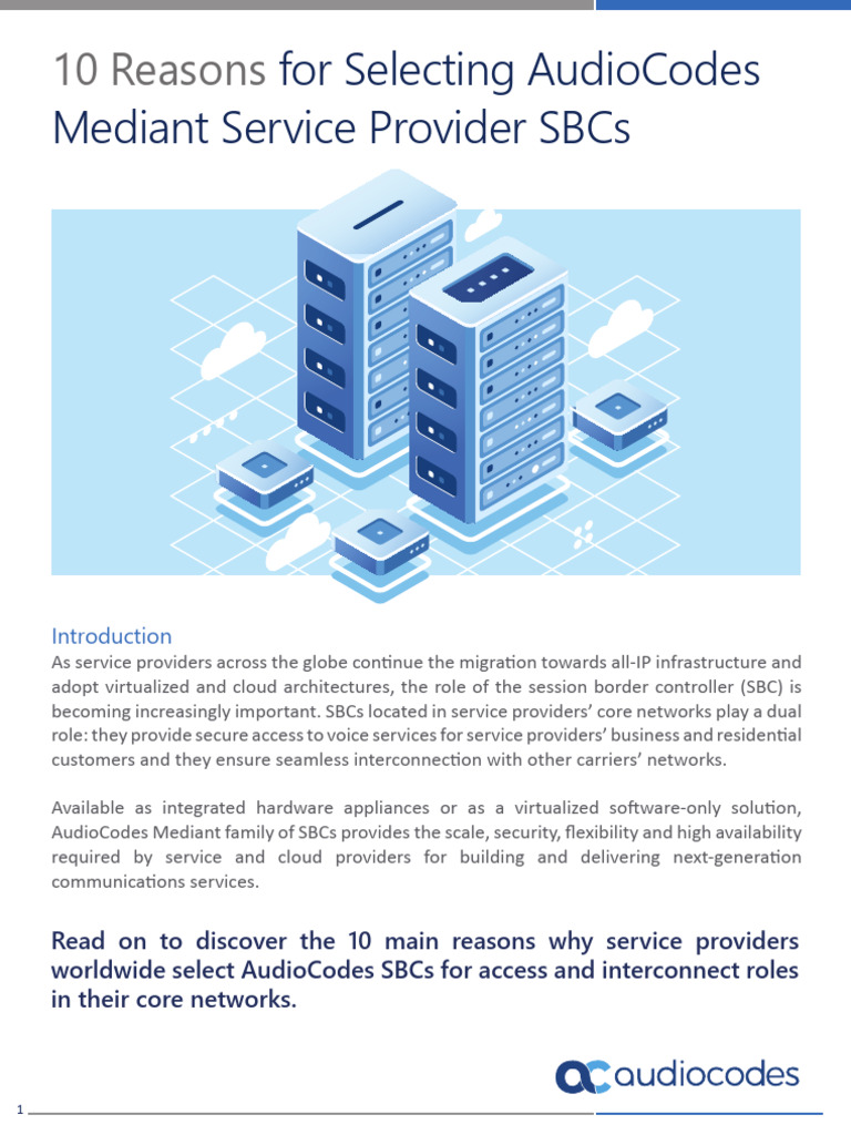 10 Reasons For Selecting Audiocodes Mediant Service Provider Sbcs | PDF ...