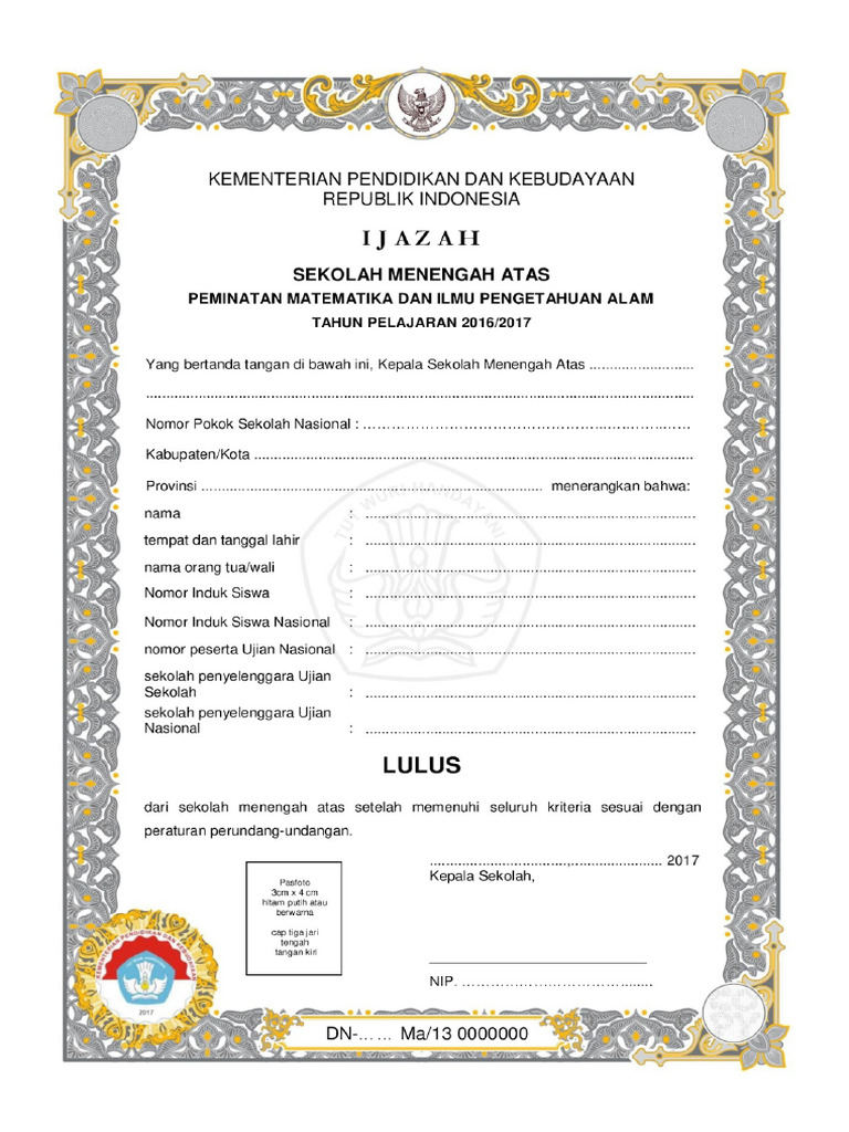 Blangko Ijazah Kosong Word 0 | PDF