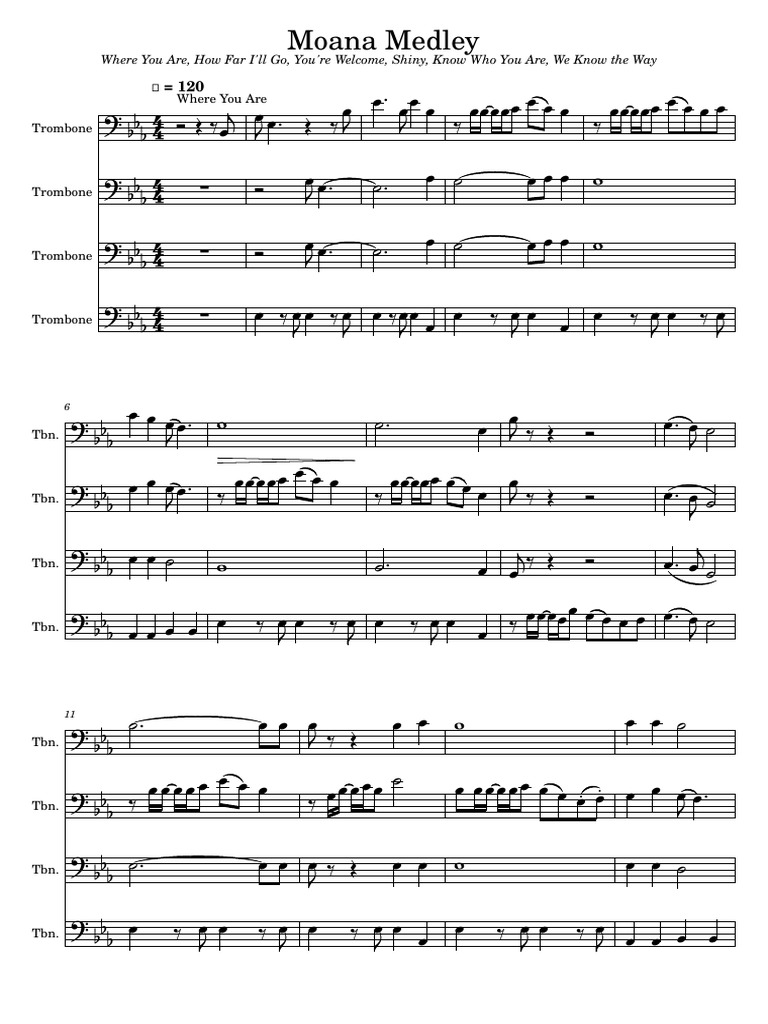 Moana Medley Trombone Enselble | PDF