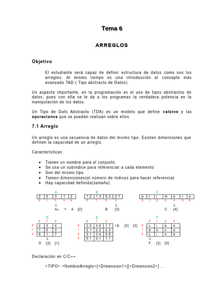 Tema Arreglos | PDF | Informática | Datos de computadora