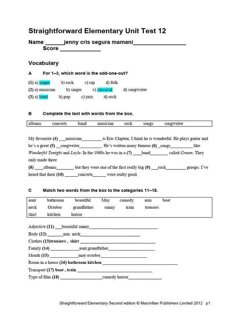 Unit 12 Test Pdf Linguistics Grammar