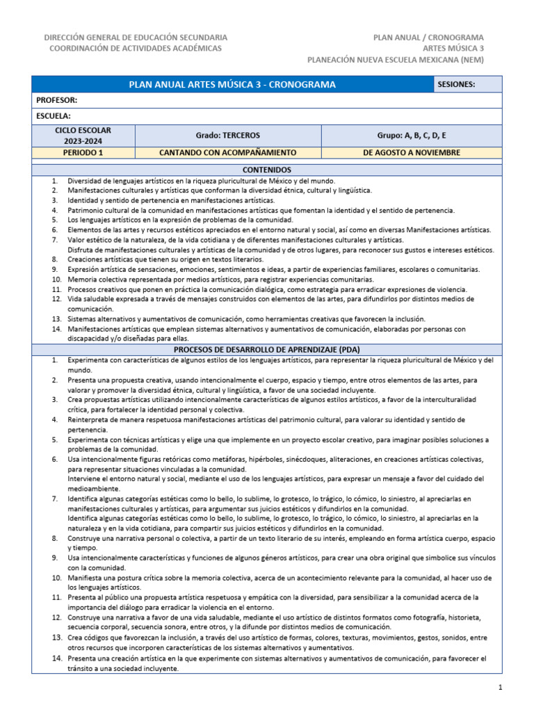 Mus 3 Plan Anual 2023 2024 Pdf Evaluación Inclusión Educación 6334