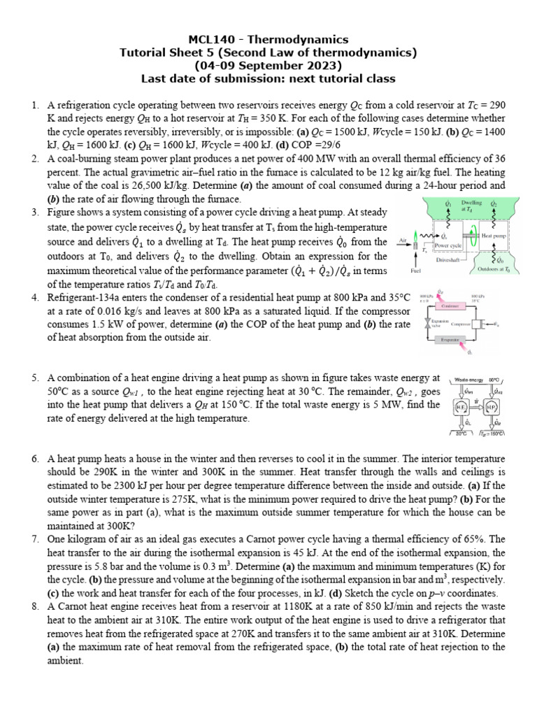 Tut Sheet 5-2nd Law | PDF | Heat Pump | Heat