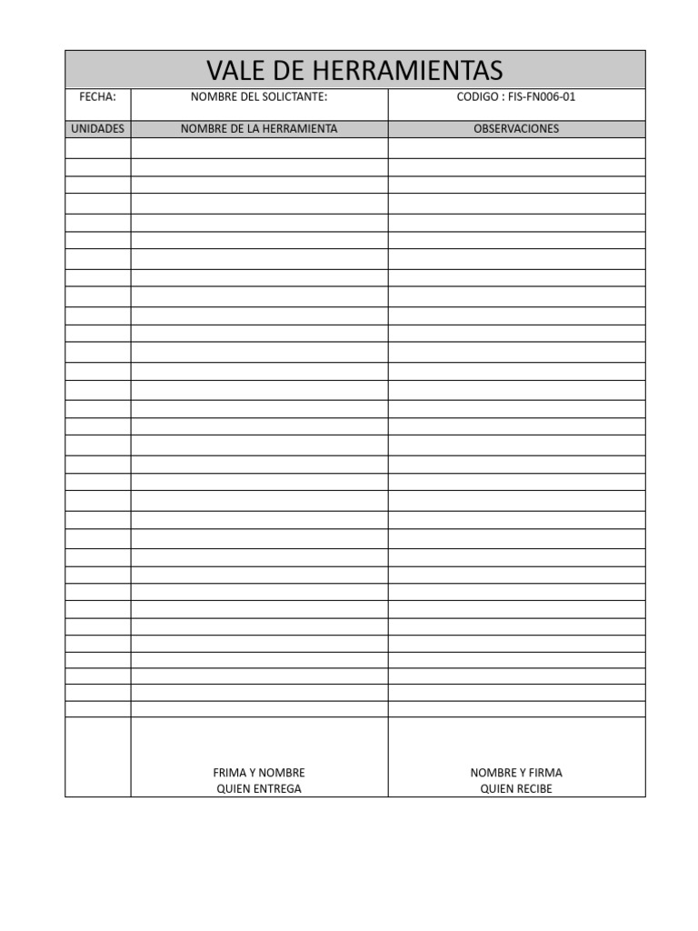 Fis-Fn006 Vale de Herramientas | PDF