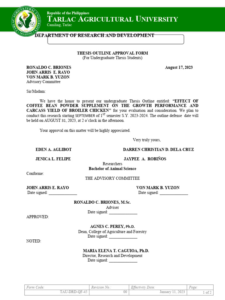 TAU DRD QF 45 Thesis Outline Approval Form 1 | PDF