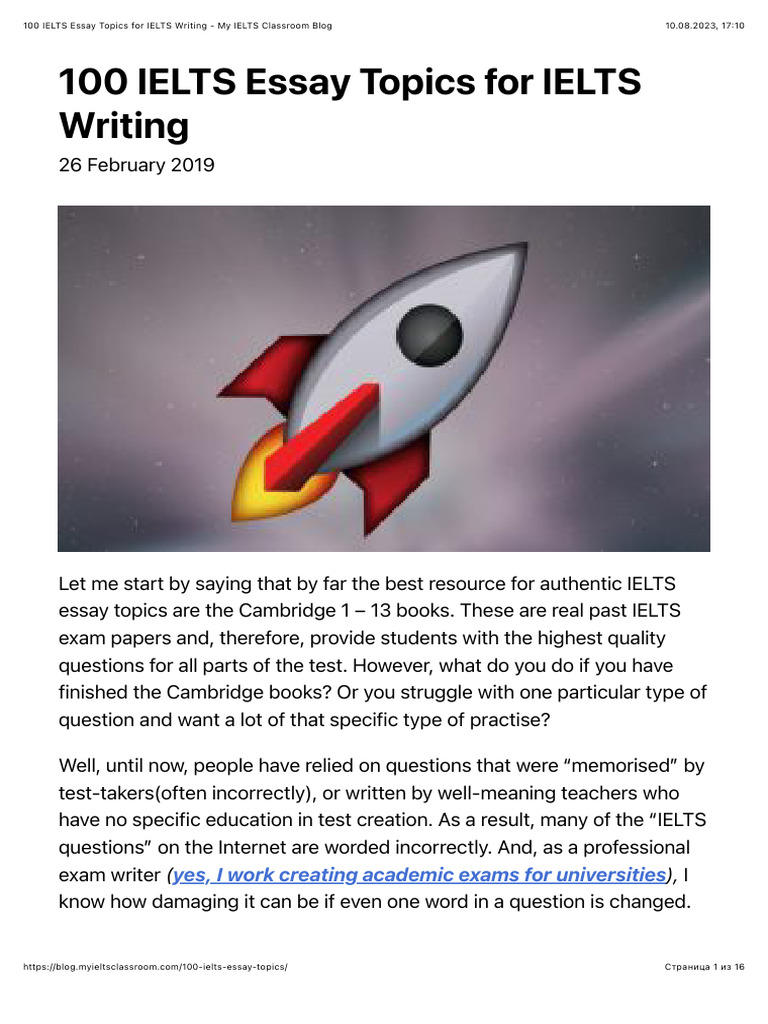 100 IELTS Essay Topics For IELTS Writing - My IELTS Classroom Blog ...