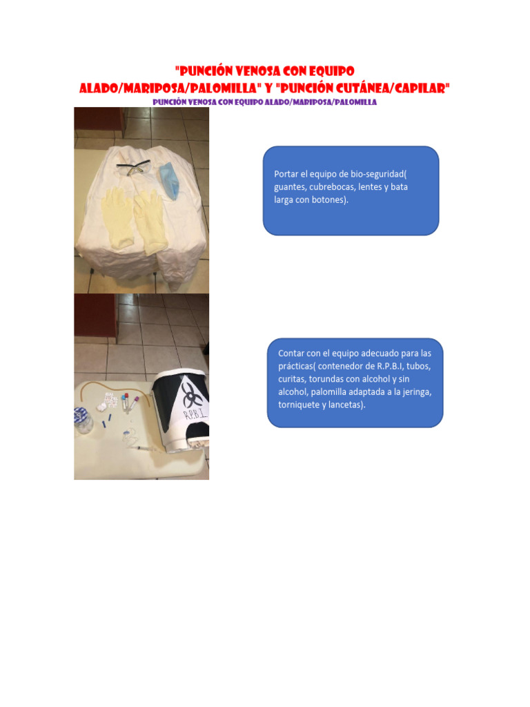 Punción Venosa con Equipo alado-Mariposa-Palomilla y Punción cutánea ...
