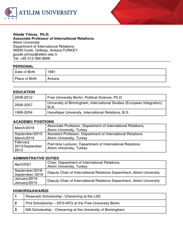 Gozde Yilmaz CV | PDF | Turkey | European Union