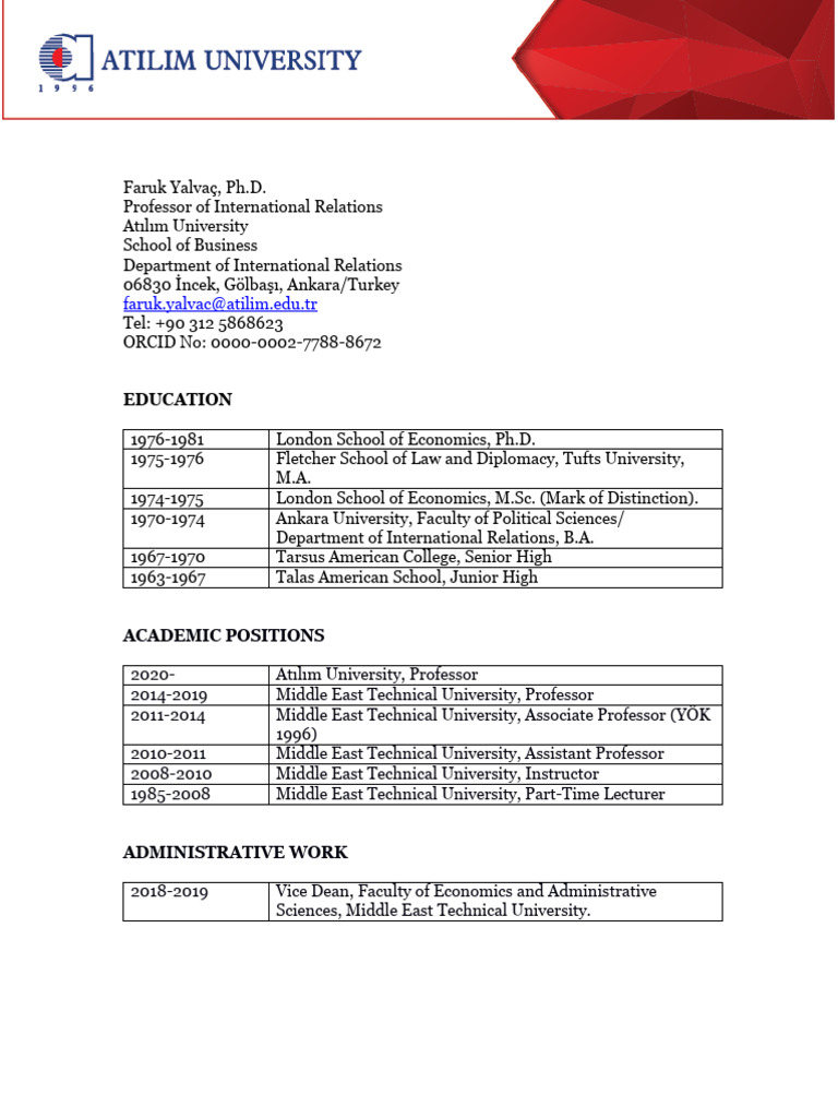 Faruk Yalvac CV | Download Free PDF | International Relations | Hegemony