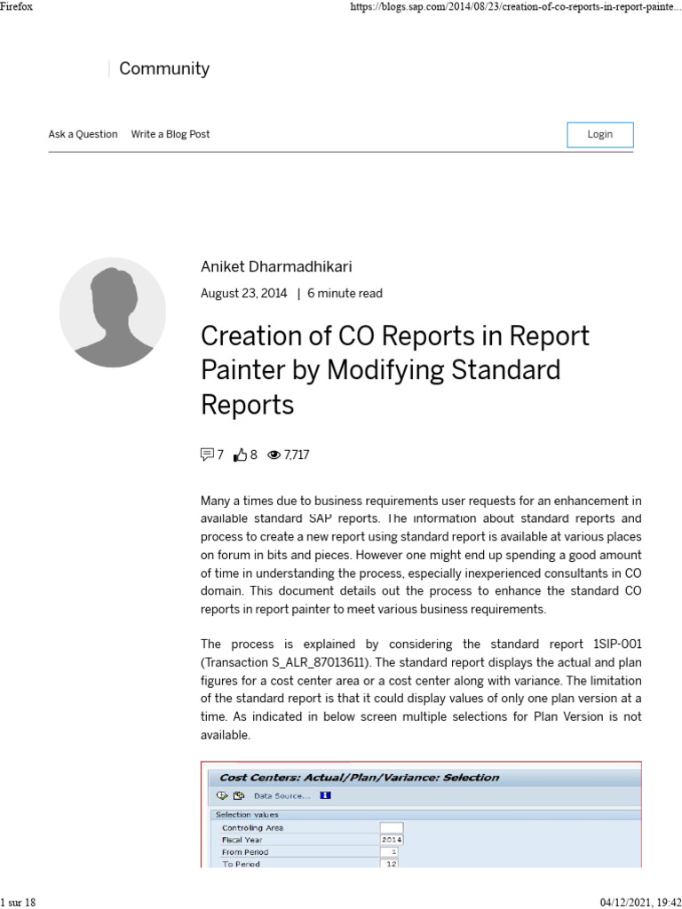 Creation of CO Reports in Report Painter by Modifying Standard Reports ...