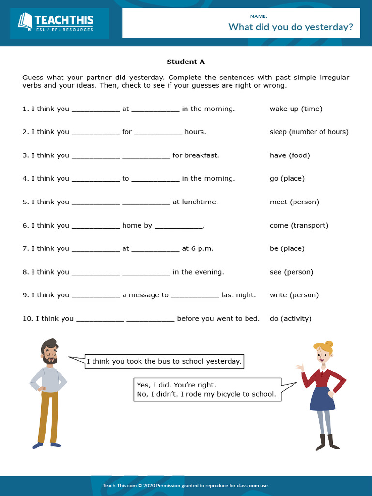 What Did You Do Yesterday Interactive Version Student A | PDF