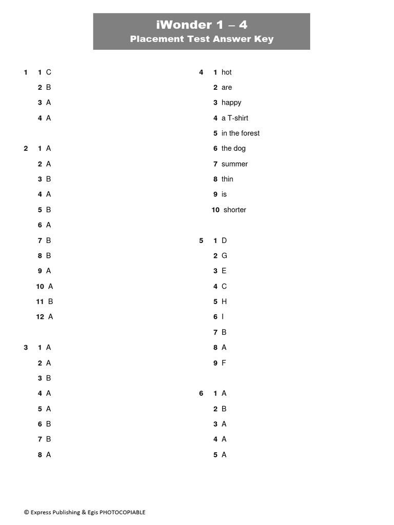 2 Iwonder 1-4 Answer Key | PDF