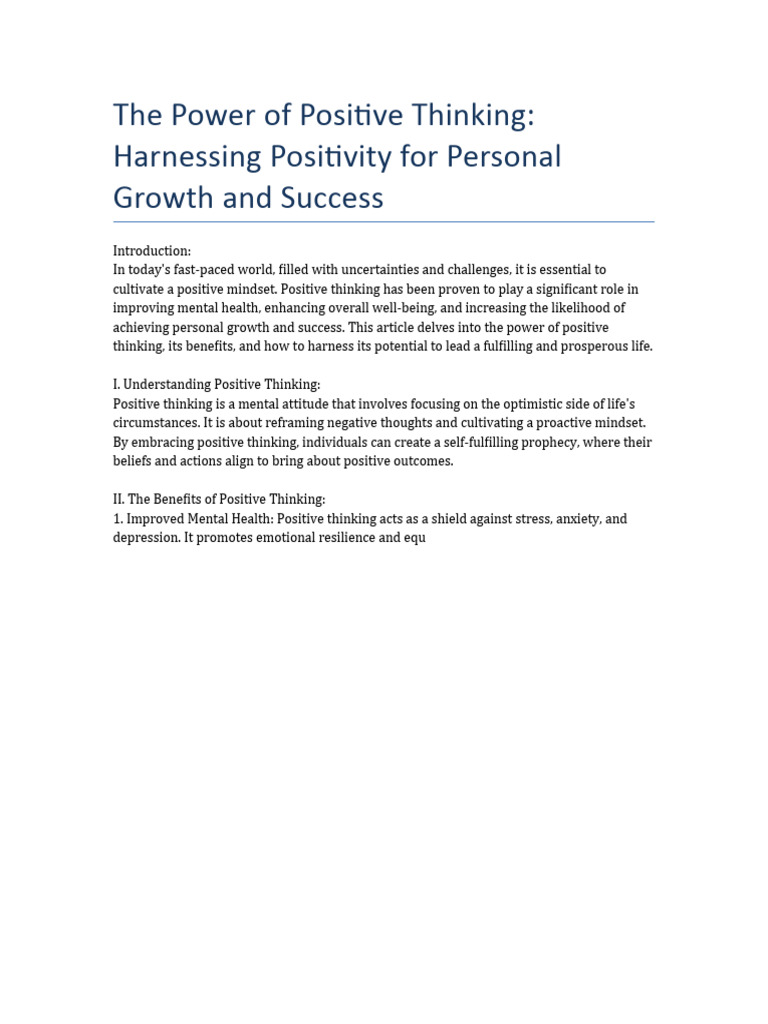 The Power of Positive Thinking: Harnessing Positivity For Personal ...