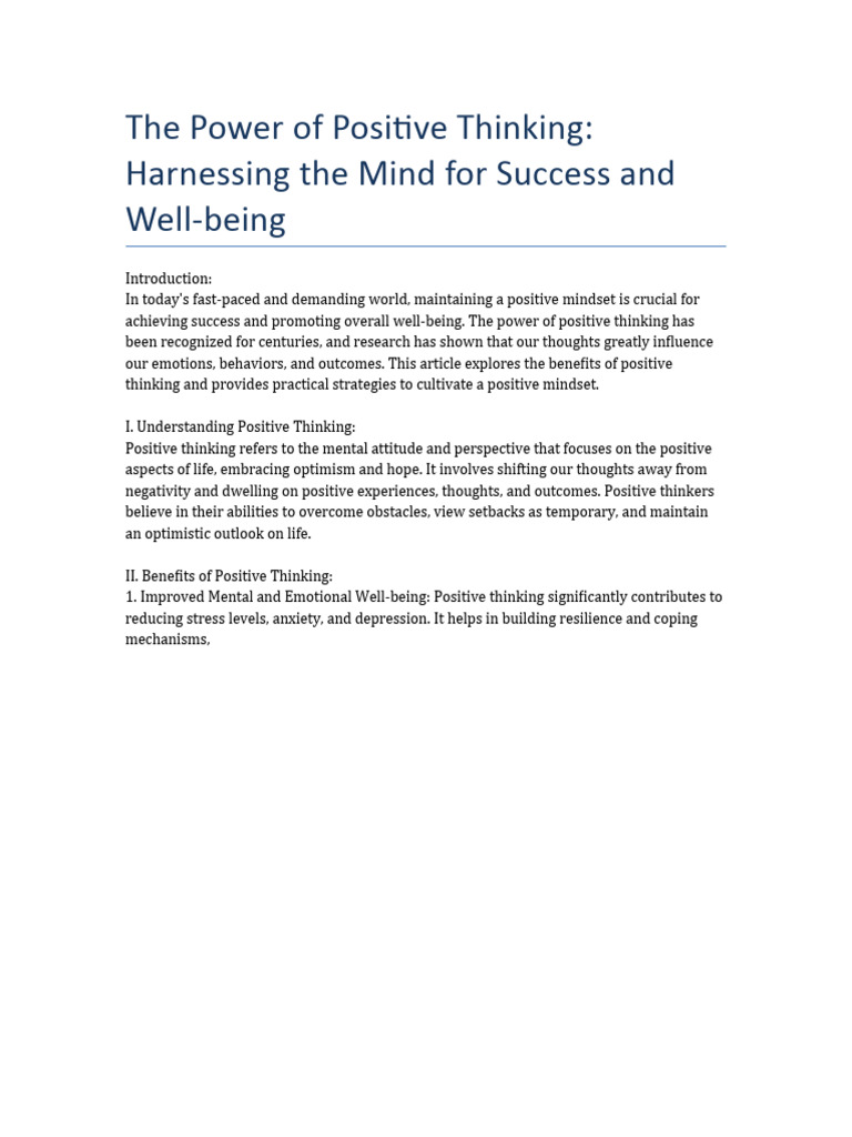 Power of Positive Thinking Explained | PDF | Career & Growth | Self ...