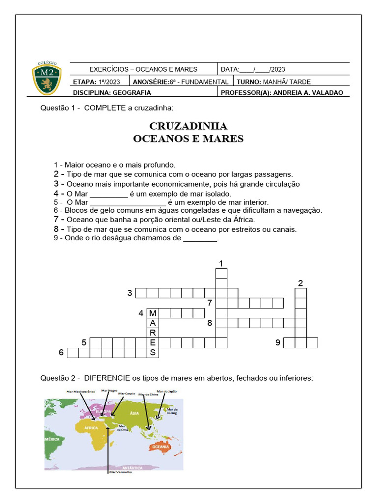 6 Ano Exercicios Oceanos e Mares | PDF