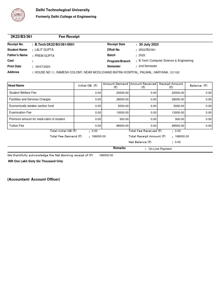 Lalit Gupta-Fee-Receipt PDF | PDF | Fee | Financial Services