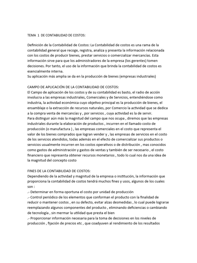 Tema 1 de Contabilidad de Costos | PDF | Contabilidad | Contabilidad de ... Tema 1 de Contabilidad de Costos | PDF | Contabilidad | Contabilidad de ...