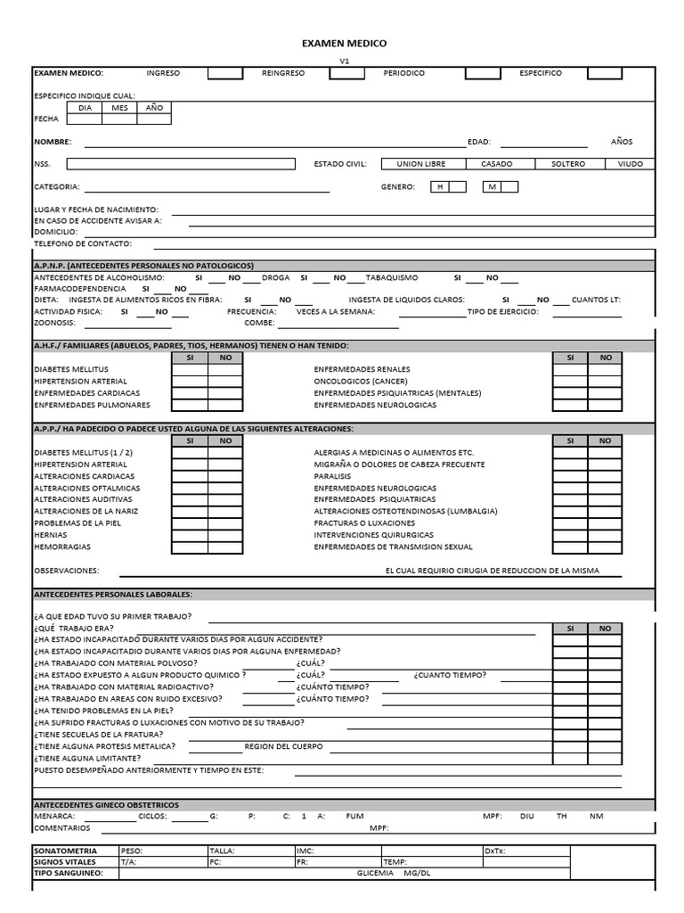 Formato Examen Medico 2023 | Descargar gratis PDF | Enfermedades ...