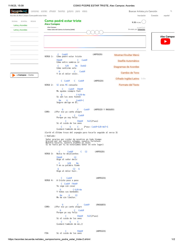 COMO PODRE ESTAR TRISTE, Alex Campos - Acordes | PDF
