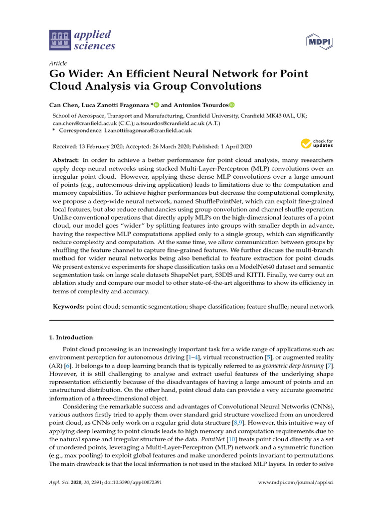 Applied Sciences: Go Wider: An Efficient Neural Network For Point Cloud ... Applied Sciences: Go Wider: An Efficient Neural Network For Point Cloud ...