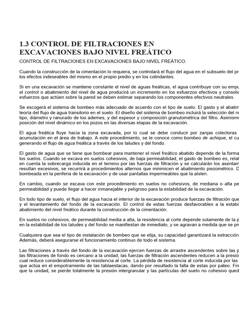 Control de Filtraciones en Excavaciones | PDF | Agua subterránea ...