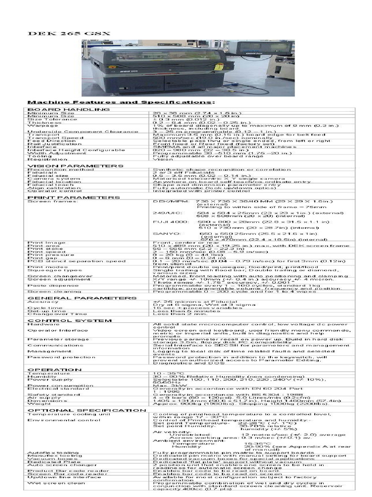 Dek 265 GSX Specifications | PDF