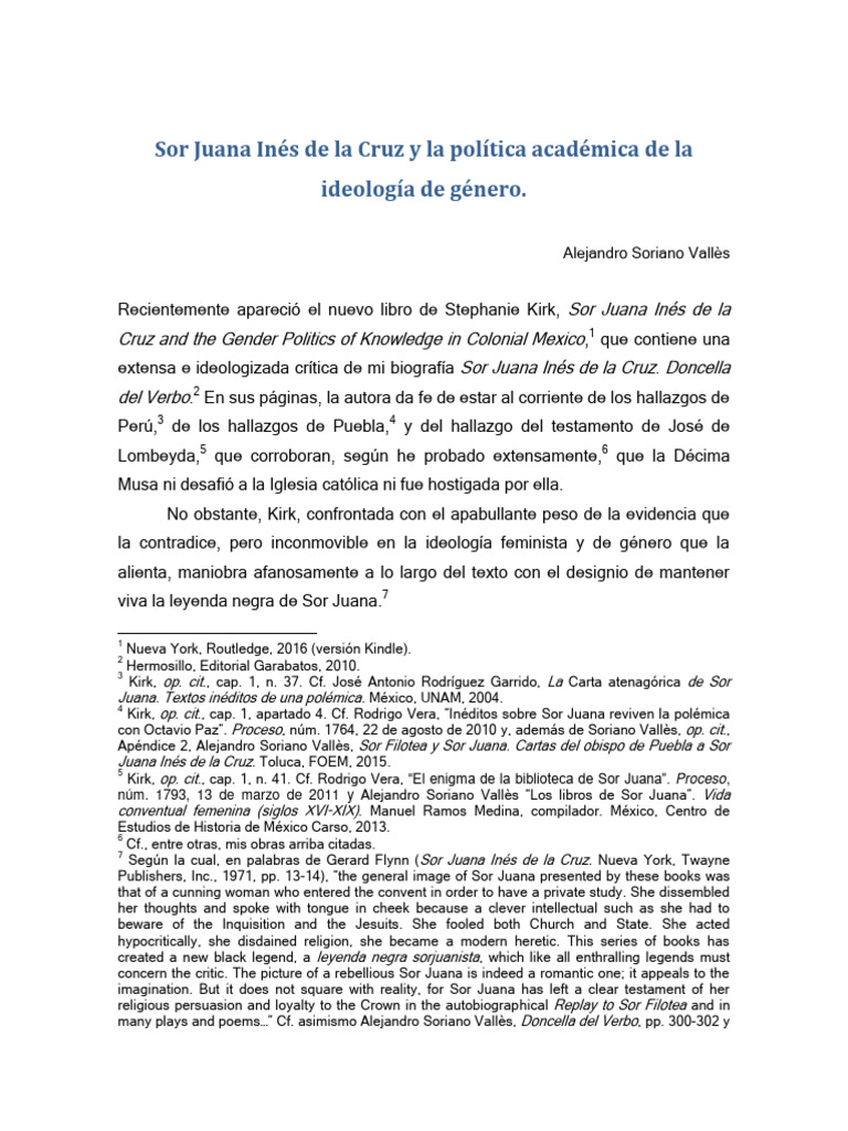 Sor Juana Inés de La Cruz y La Política Académica de La Ideología de ...