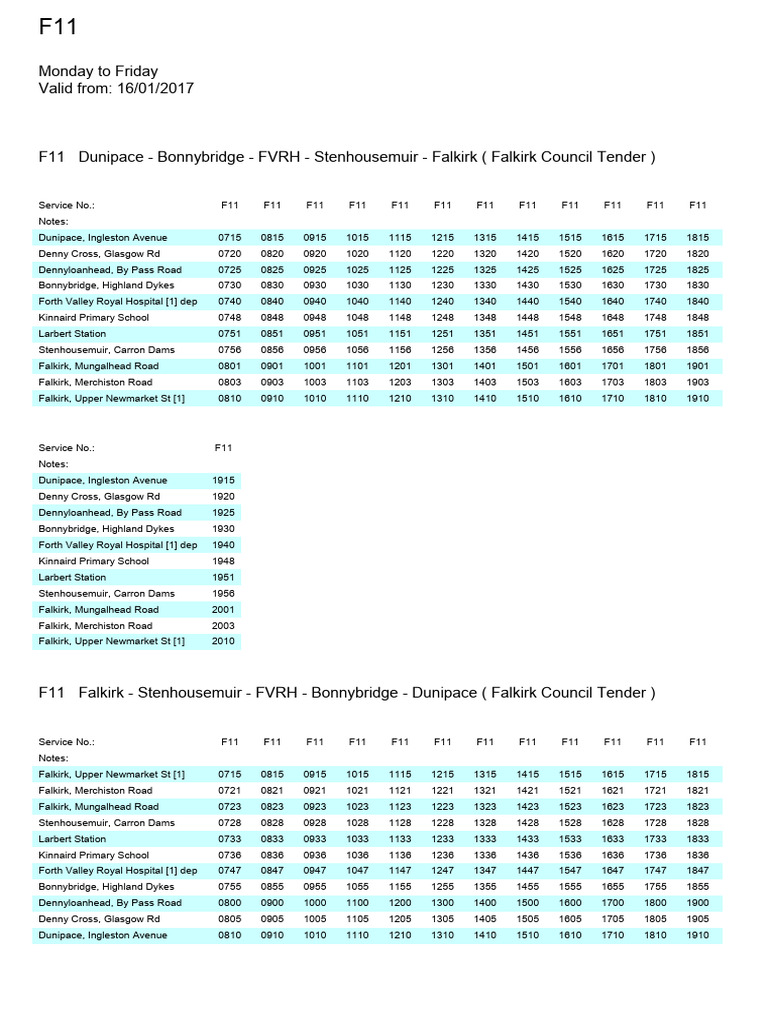 Service F11 Timetable | PDF
