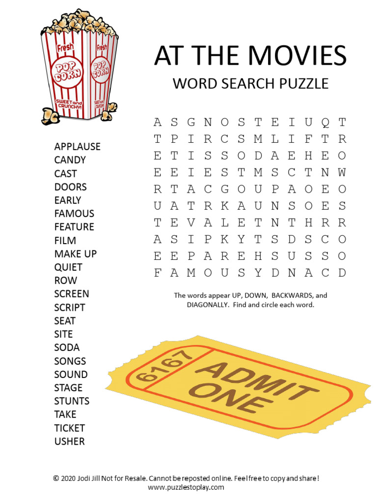At The Movies Word Search Puzzle File | PDF