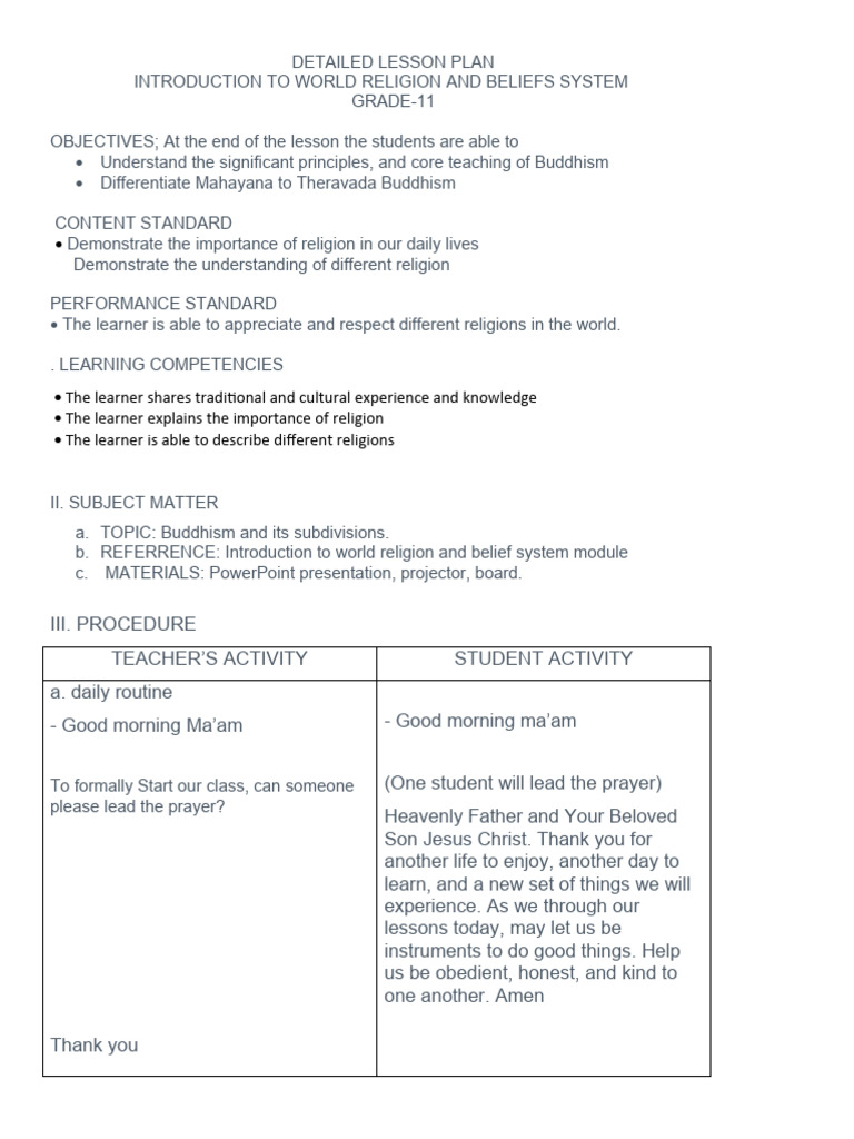 Detailed Lesson Plan | PDF | Mahayana | Bhikkhu