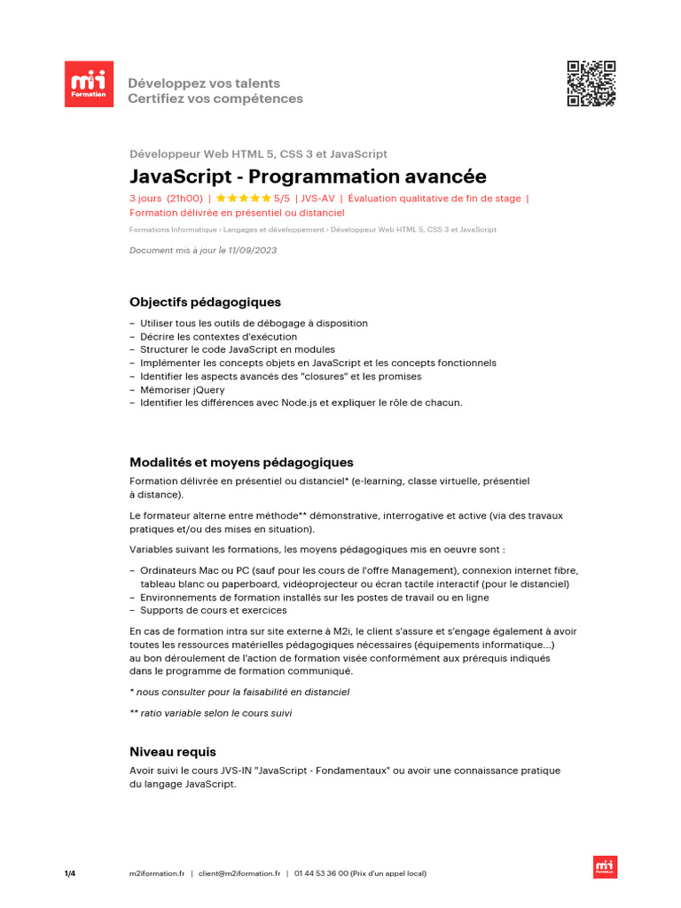 M2i Formation - JVS-AV - JavaScript - Programmation Avancée | PDF | JavaScript | Programmation web