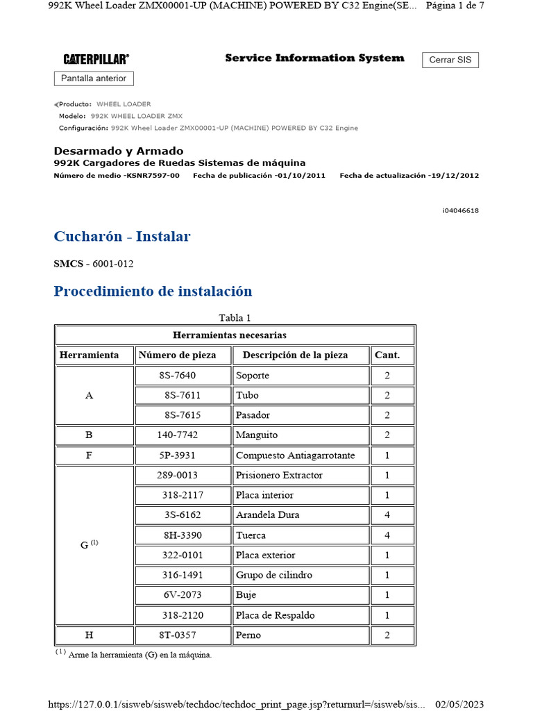 992K Prefijo ZXM Cucharon - Instalar. | PDF | Bienes manufacturados | Herramientas