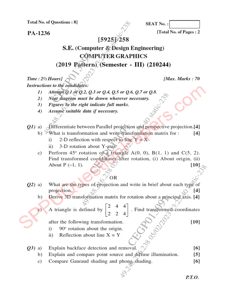 Be Computer Engineering Semester 3 2022 November Computer Graphics CG Pattern 2019 | PDF ...