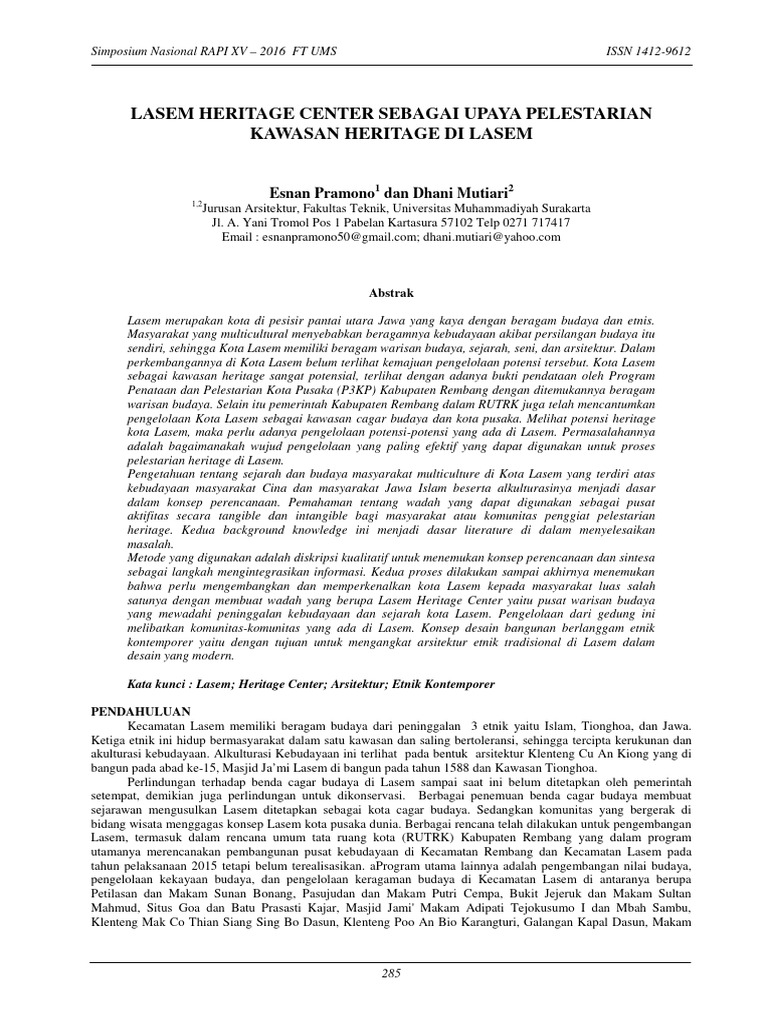 Lasem Heritage Center Sebagai Upaya Pelestarian Kawasan Heritage Di Lasem | PDF