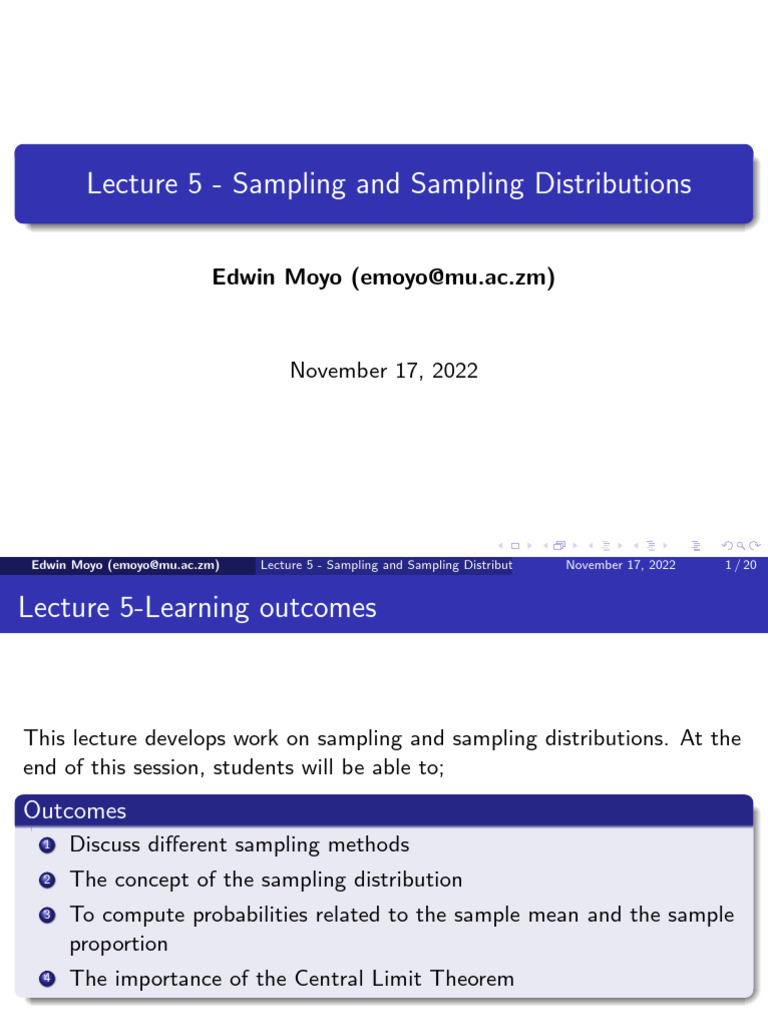 Lecture 5-BEC 260 | PDF | Sampling (Statistics) | Standard Deviation