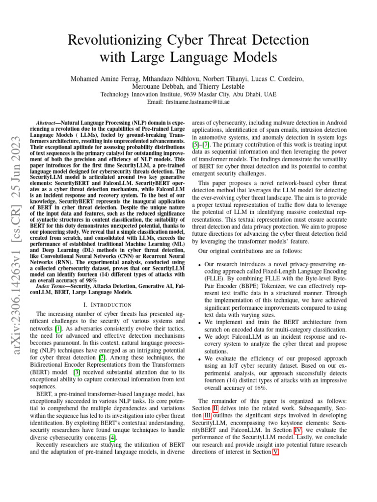 Revolutionizing Cyber Threat Detection With Large Language Models | PDF ...