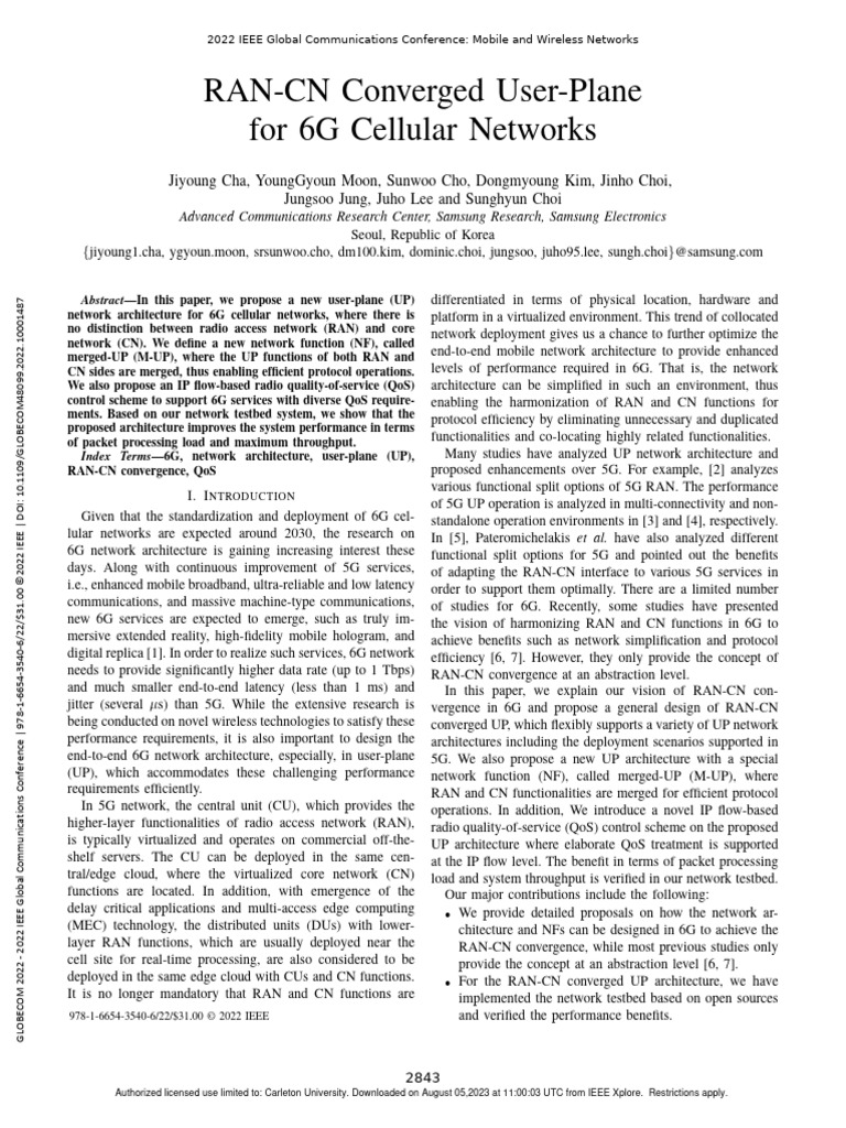 RAN-CN Converged User-Plane For 6G Cellular Networks | PDF | Quality Of Service | Computer Network