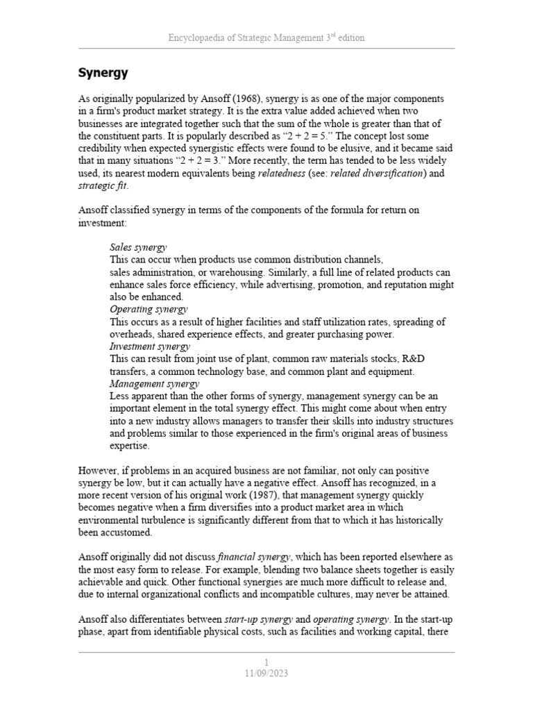 Synergy | Download Free PDF | Strategic Management | Market (Economics)