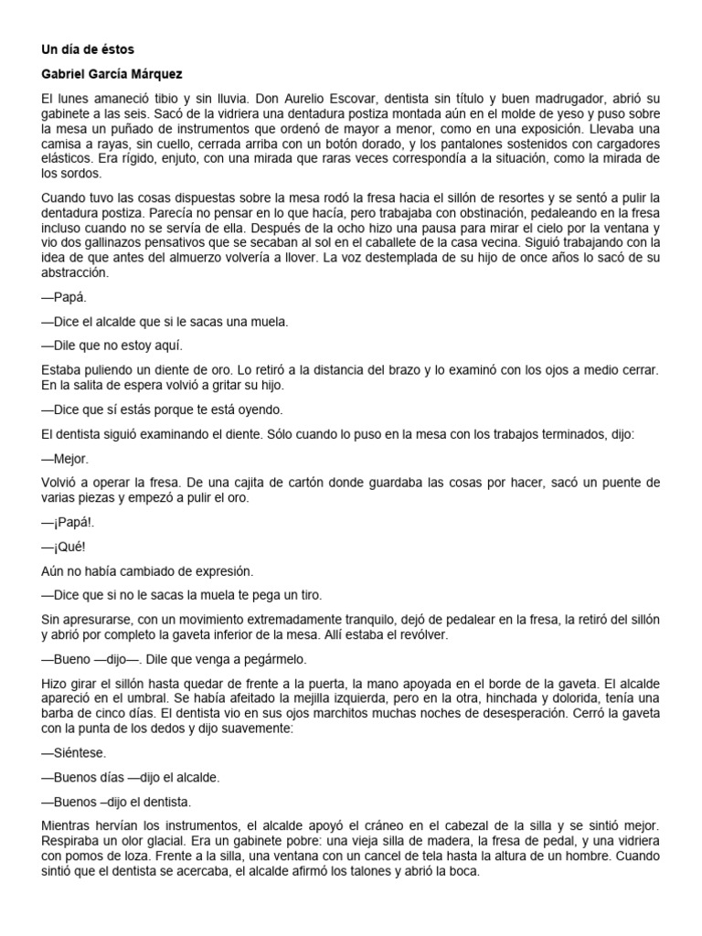 Cuentos Gabriel García Márquez . La idea que da vueltas y un dia de ...