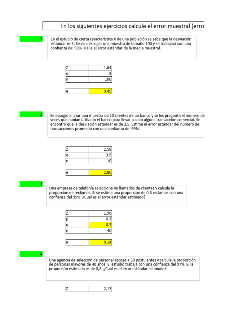 Ejercicios Error Muestral o Error Estándar | PDF | Error estándar ...