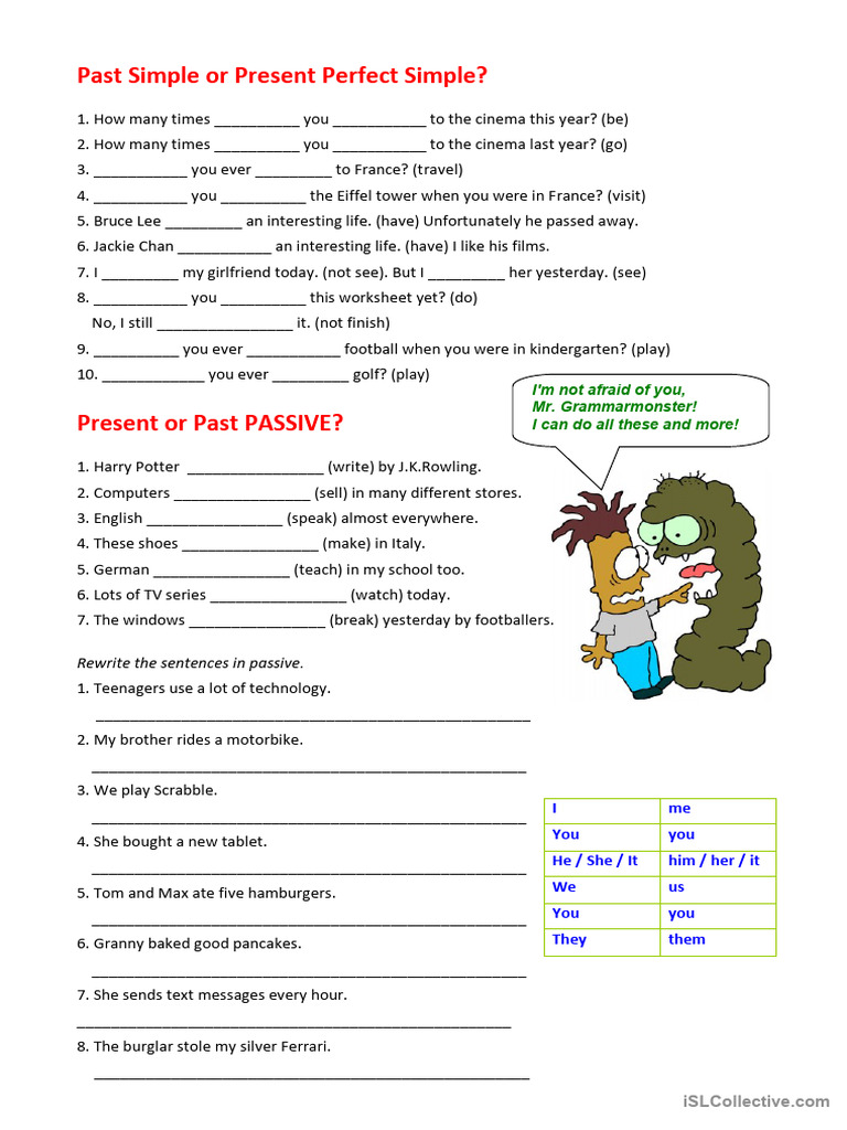 Present and Past Passive, Present Perfect Simple vs. Past Simple | PDF | Games & Activities ...
